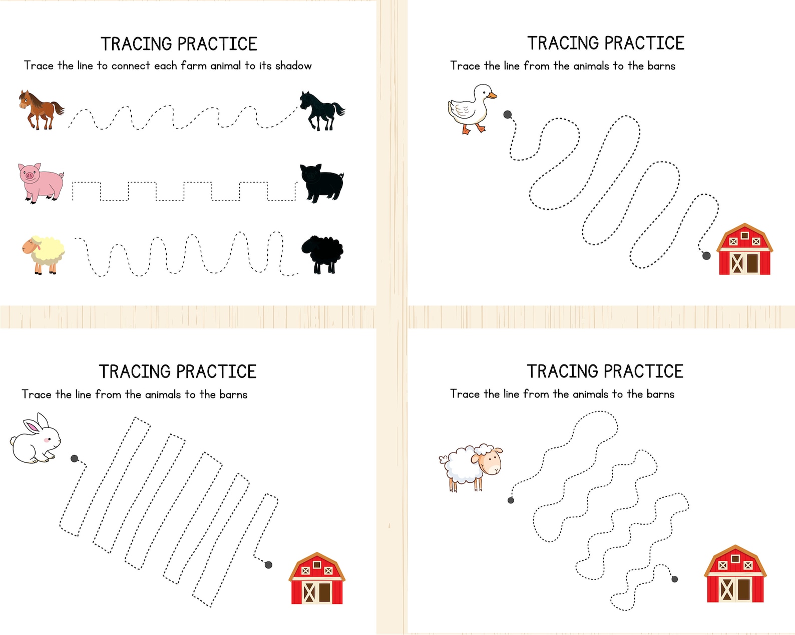 Tracing Worksheets, Preschool Worksheets,tracing Practice, Farm Animals ...