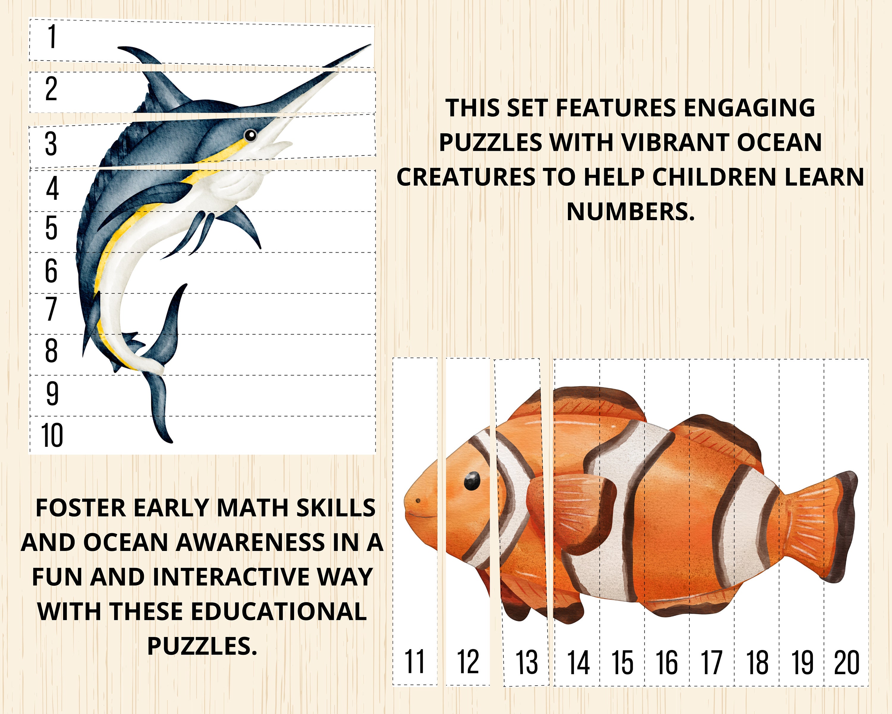 Ocean Animal Puzzles,sea Animal Puzzle,ocean Animal Number Sequence ...