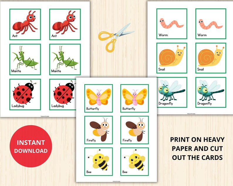 Bug Memory Game,insect Matching Game,bug Memory Cards,montessori Bugs ...