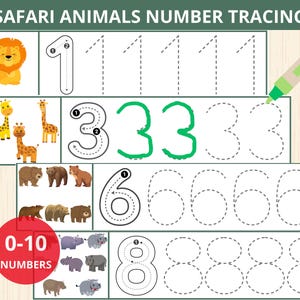 Safari Animal Number Tracing,handwriting Practice,writing Skills ...