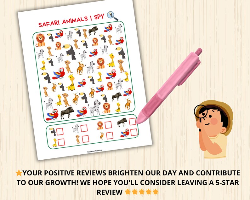 Safari Animal I Spy,counting Activity,look and Find,animals Preschool,i ...