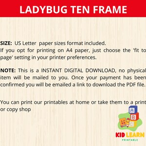 Ladybug Ten Frame,ladybug Printable Game,numbers 1-10,count and Match ...