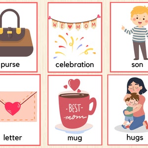 Mother's Day Cards,vocabulary Cards,mother's Day Flashcards, Preschool ...