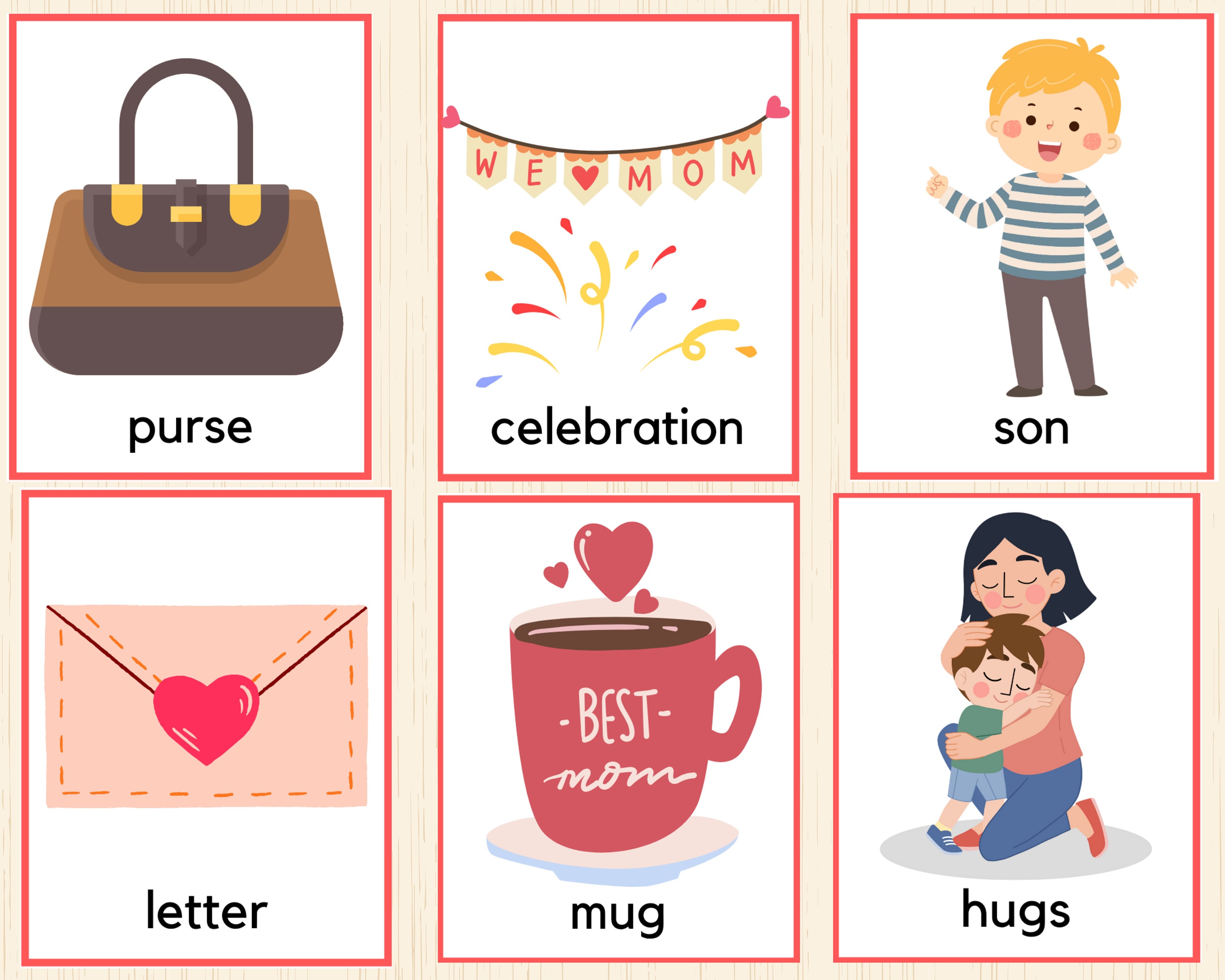 Mother's Day Cards,vocabulary Cards,mother's Day Flashcards, Preschool ...
