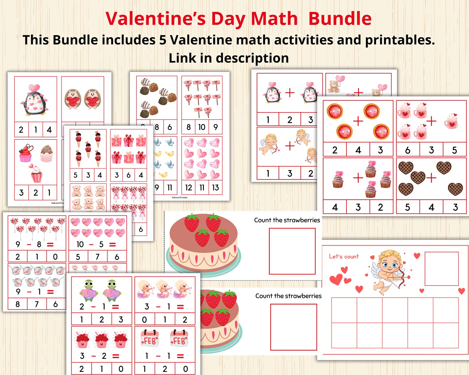 Valentine Count and Clip Cards,valentine's Day, Preschool Activity ...