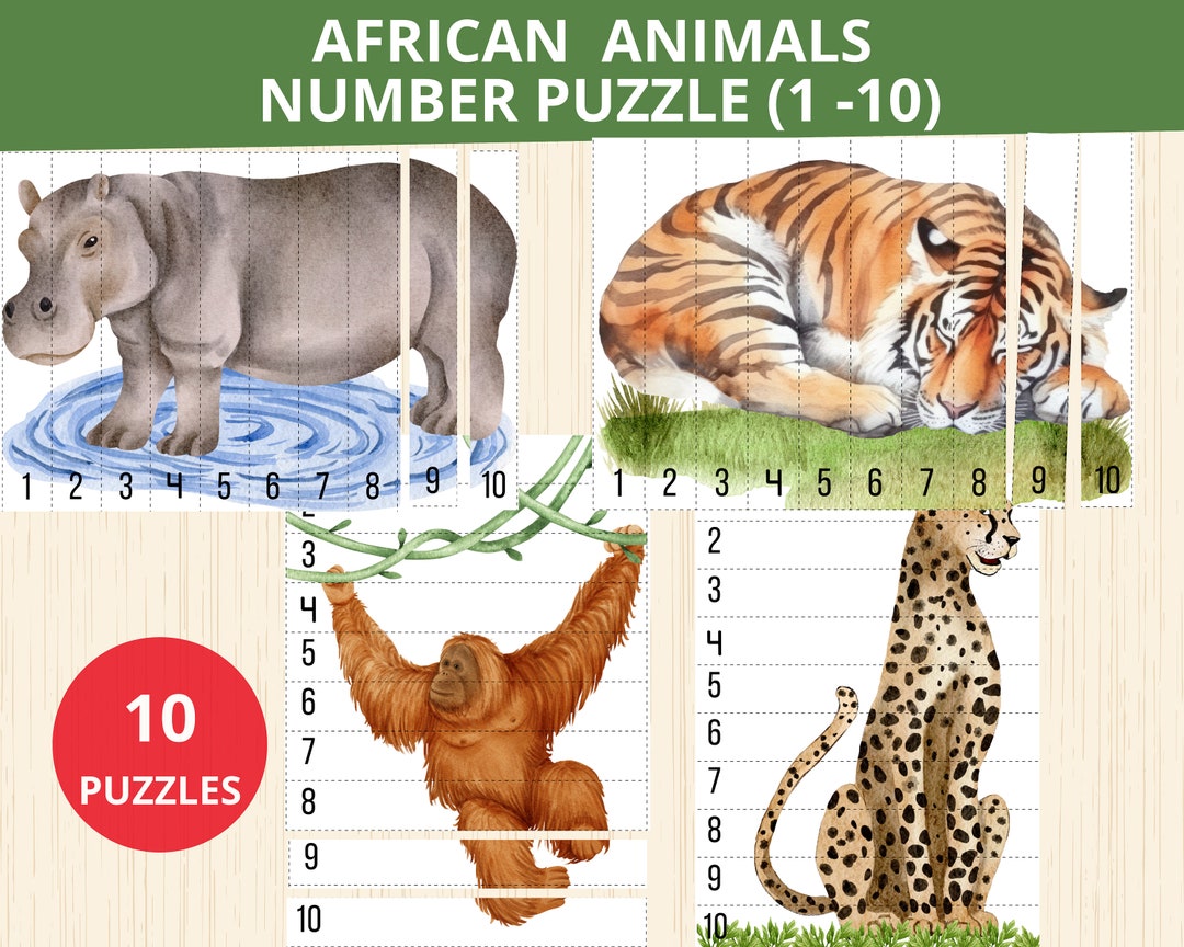 African Animal Number Puzzle, Numbers 1-10,african Animals Montessori ...