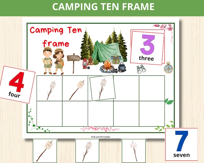 Camping Ten Frame,numbers 1-10,count and Match,camping Montessori ...