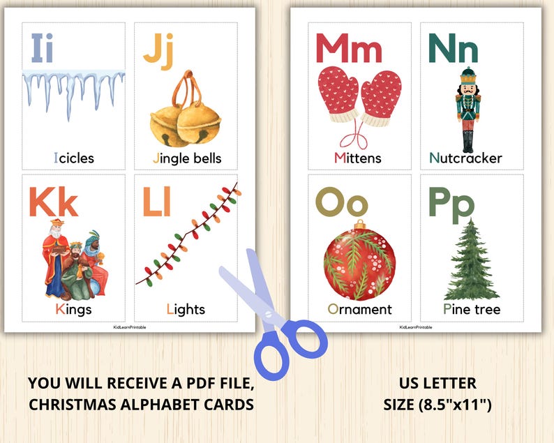 Christmas Alphabet Cards,christmas Cards for Kids,christmas Flashcards ...