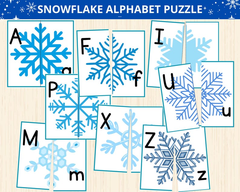 Snowflake Alphabet Puzzle,snowflake Symmetry Alphabet,winter Alphabet ...