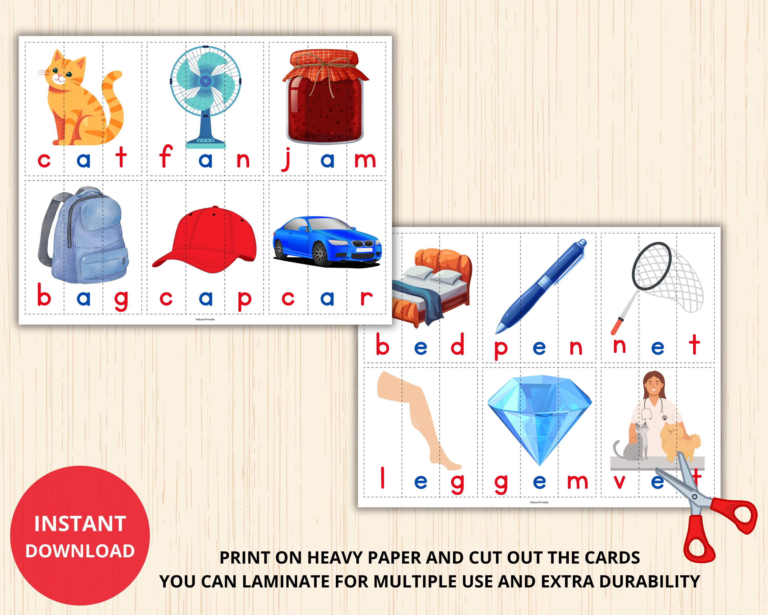 CVC Picture Word Puzzles,cvc Montessori Cards,cvc Word Puzzles,word ...