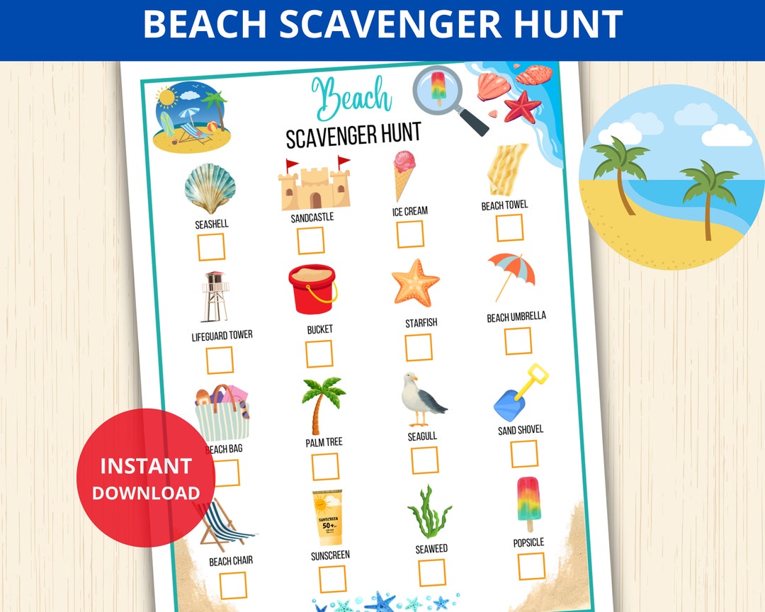 Beach Scavenger Hunt,beach Treasure Hunt,scavenger Hunt for Kids ...