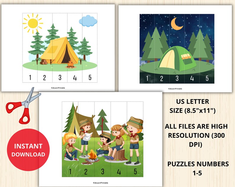 Camping Puzzle,camping Number Sequence,numbers 1-10,camping Summer ...