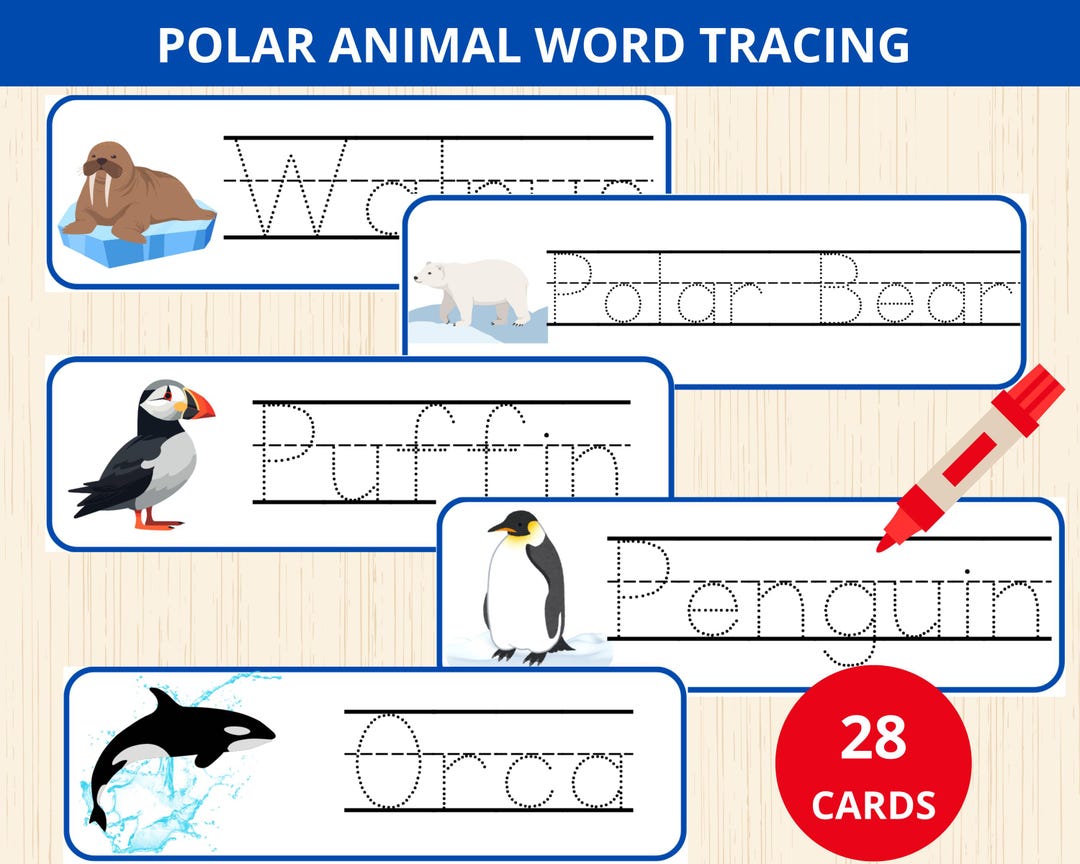 Polar Animal Word Tracing,arctic Animals Tracing Worksheet,winter ...