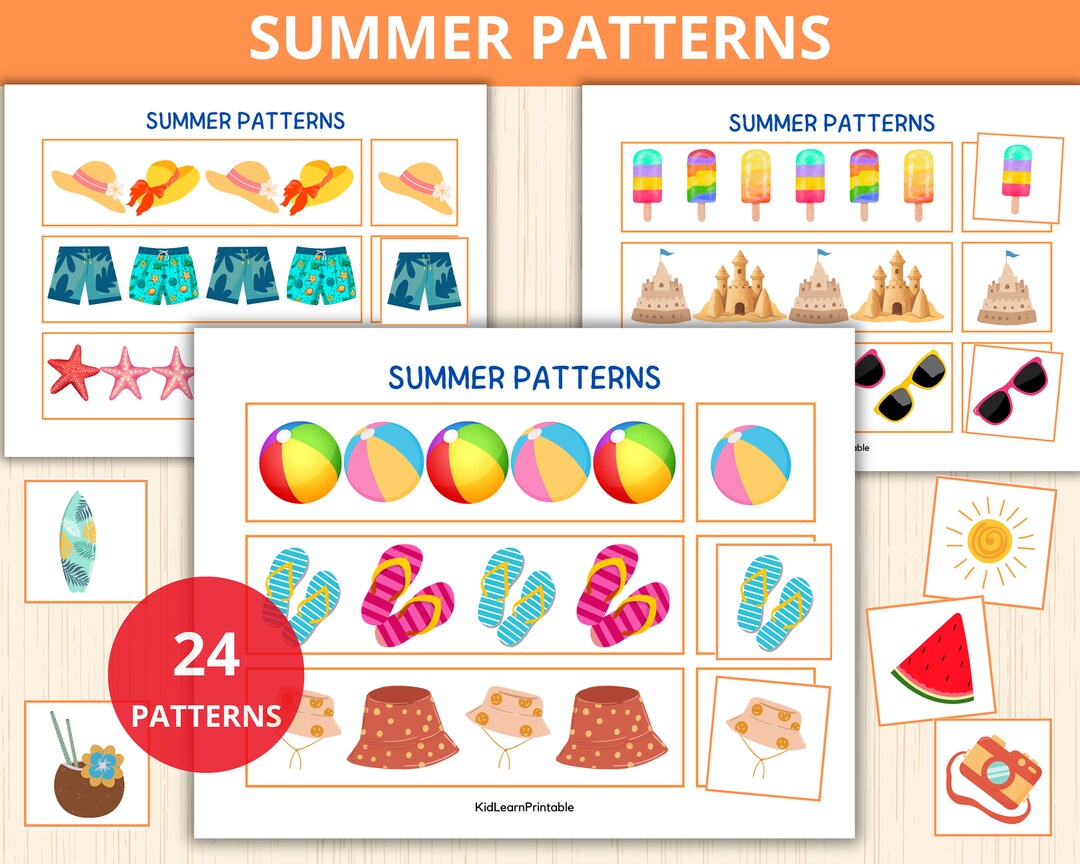 Summer Patterns, Summer Activity,cut and Paste Patterns,preschool ...