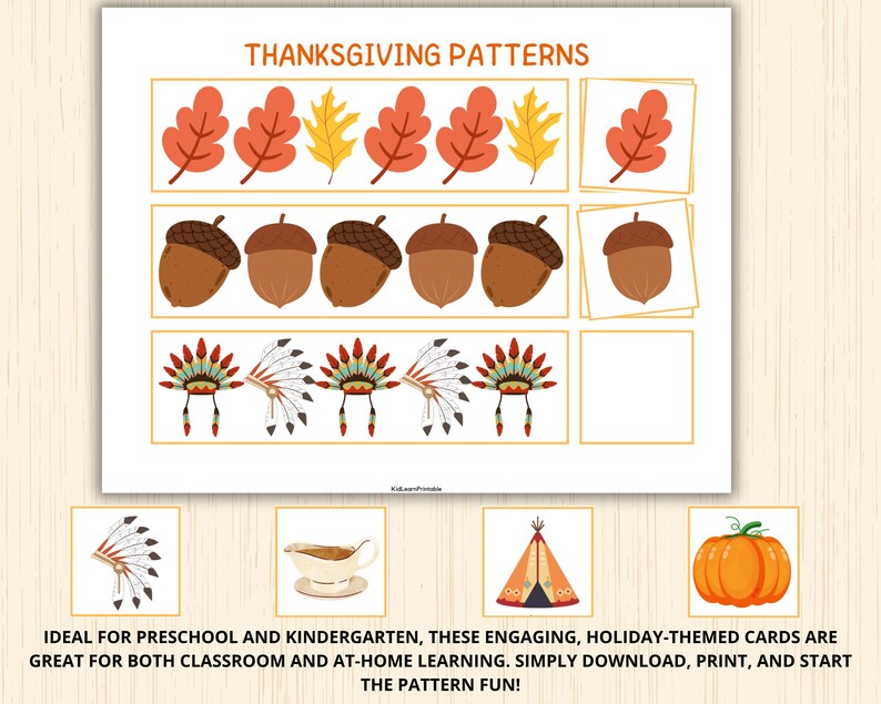 Thanksgiving Patterns,thanksgiving Montessori,pattern Worksheets,fall ...