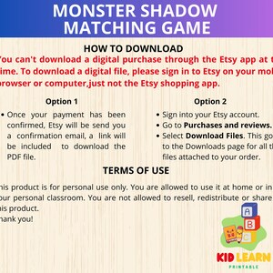 Monster Shadow Matching Games,monster Matching Activity,monster Puzzles ...