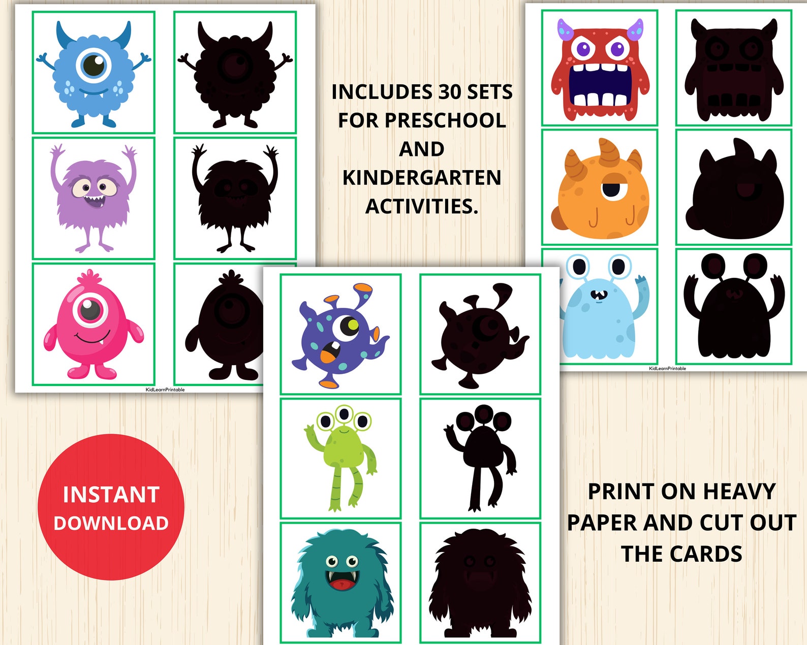 Monster Shadow Matching Games,monster Matching Activity,monster Puzzles ...