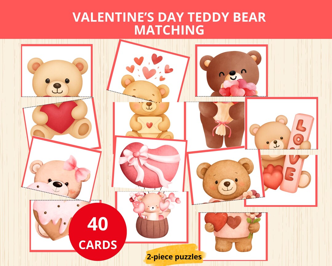 Valentine Teddy Bear Game,valentine’s Day Matching Game,teddy Bear ...
