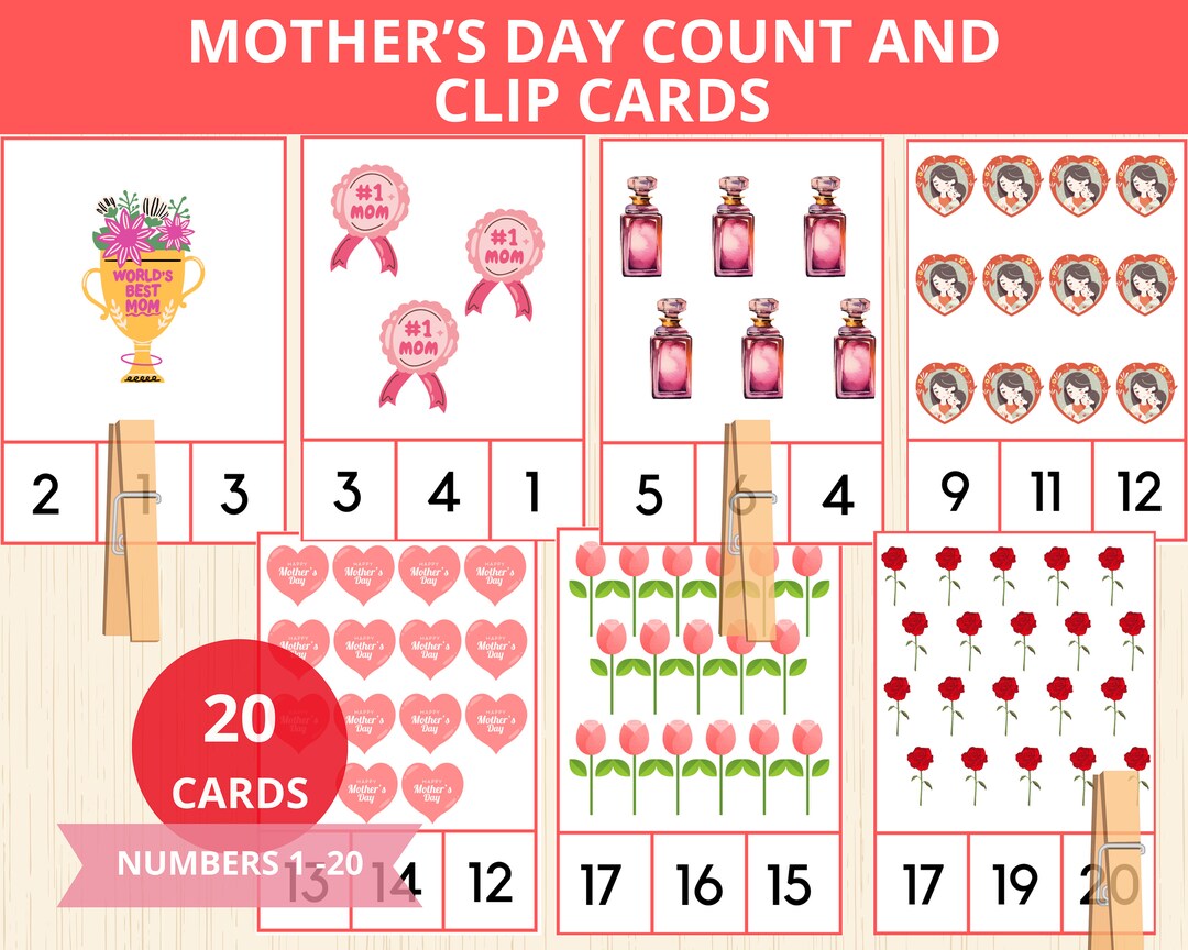 Mother's Day Count and Clip Cards,numbers 1-20,preschool Math ...