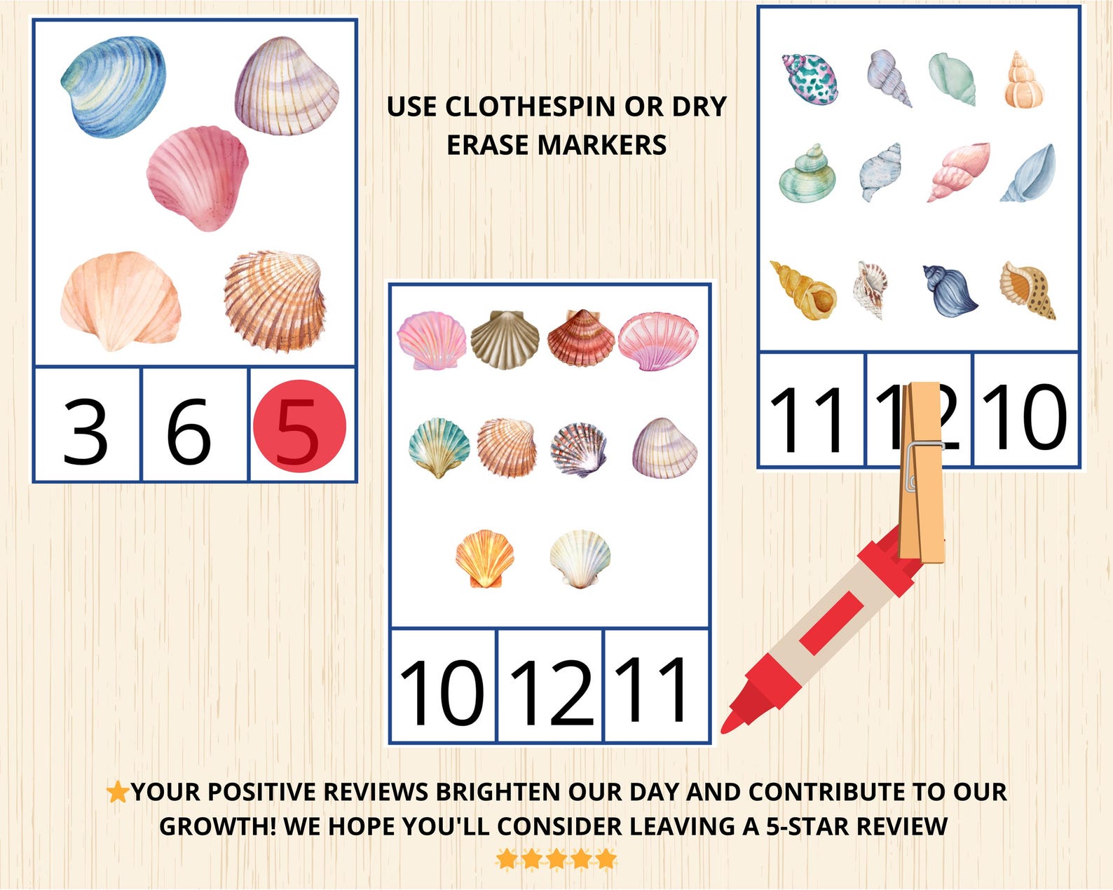 Seashell Count and Clip Card,summer Count & Clip Card,shells Counting ...