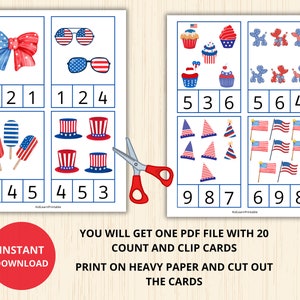 4th of July Count and Clip Cards,numbers 1-20,4th of July Cards ...