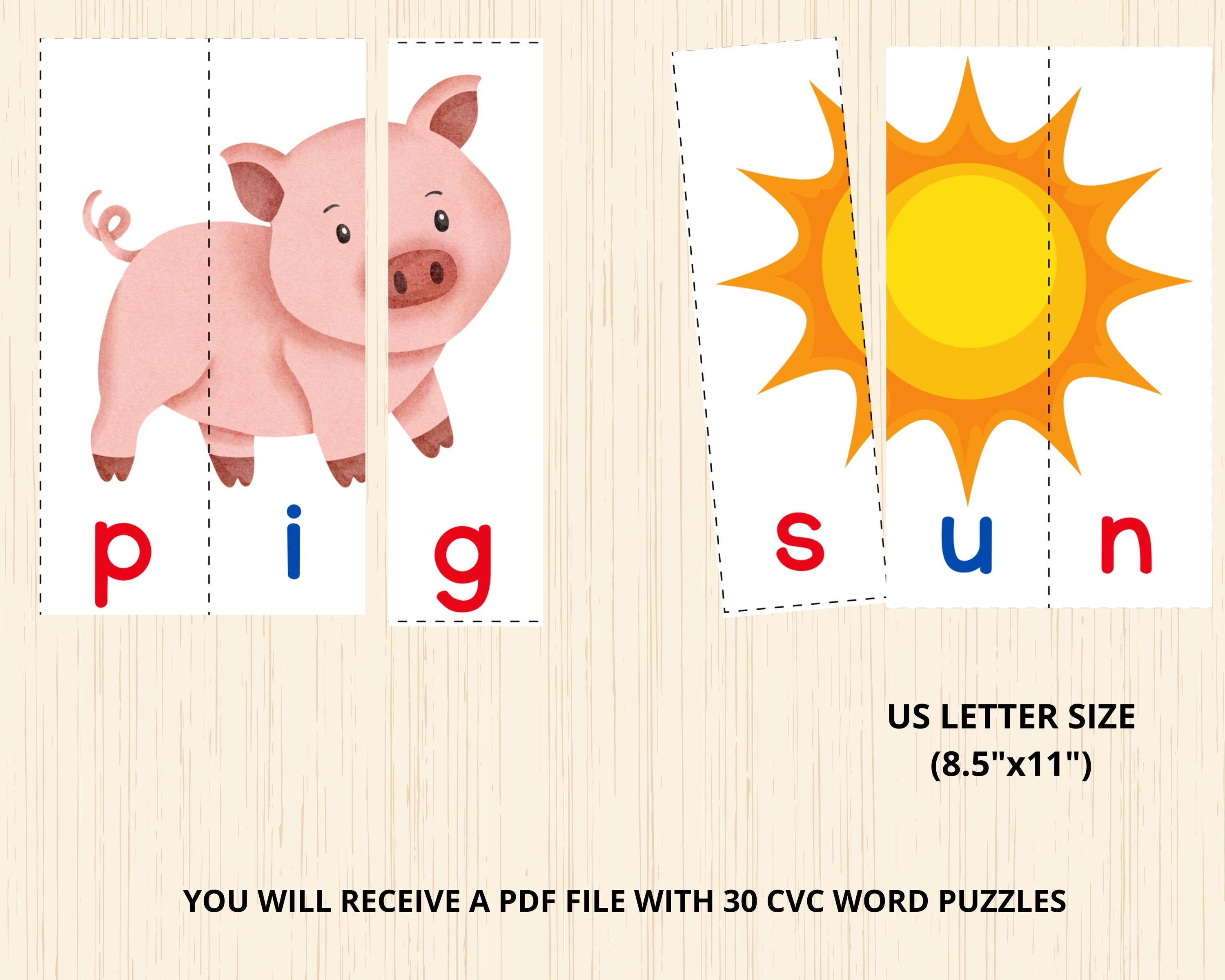 CVC Picture Word Puzzles,cvc Montessori Cards,cvc Word Puzzles,word ...