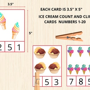 Ice Cream Count Clip Cards,numbers 1-20,preschool Math Center,counting ...