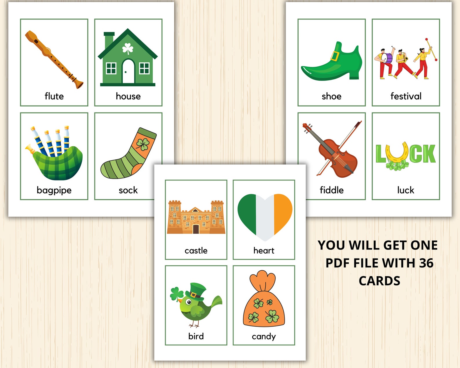 St. Patrick's Day Vocabulary, St Patricks Flash Card,st. Paddy's Day ...