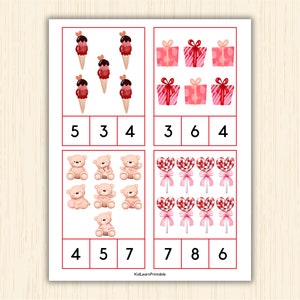 Valentine Count and Clip Cards,valentine's Day, Preschool Activity ...