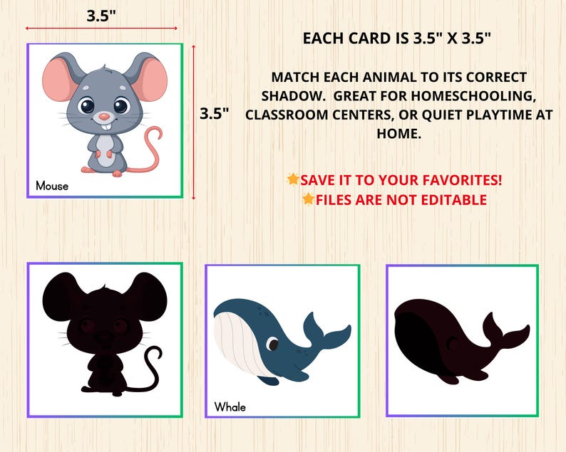 Animal Shadow Matching ,animal Puzzles,montessori Animal Shadow Match ...