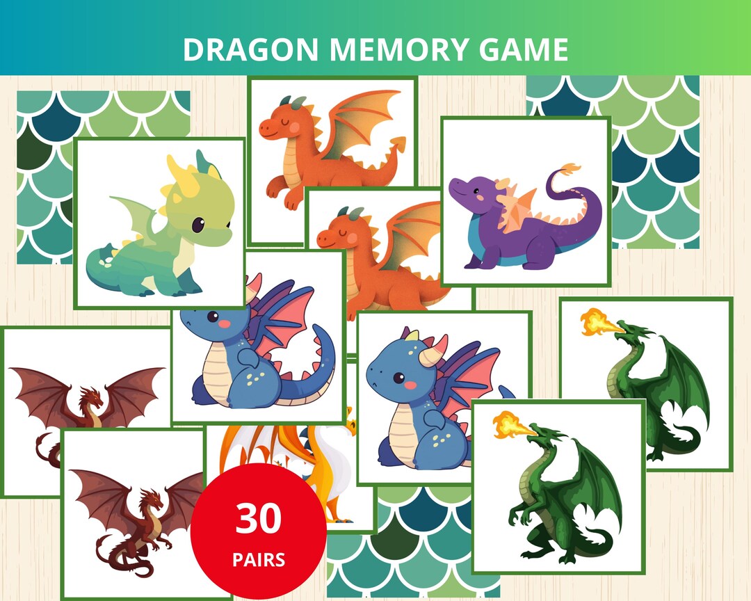 Dragon Memory Game,dragon Matching Game,fantasy Dragon Party Game ...