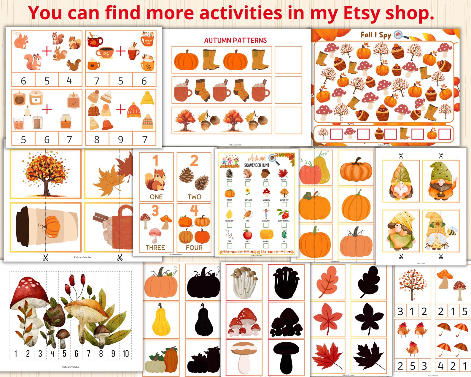 Autumn Animals Matching Game,fall Preschool Activity,matching Game for ...