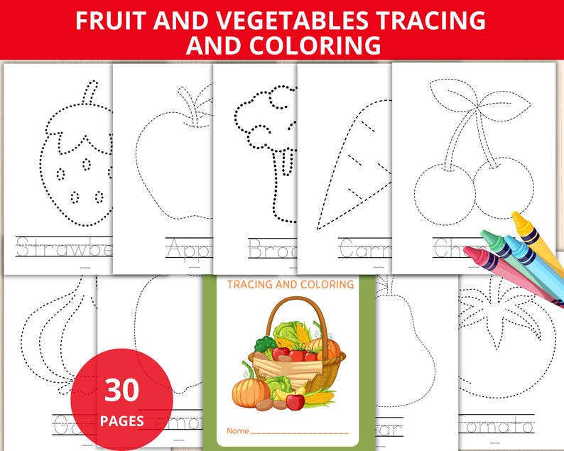 Fruit and Vegetables Tracing Worksheets,fruit Vegetables Coloring Pages ...