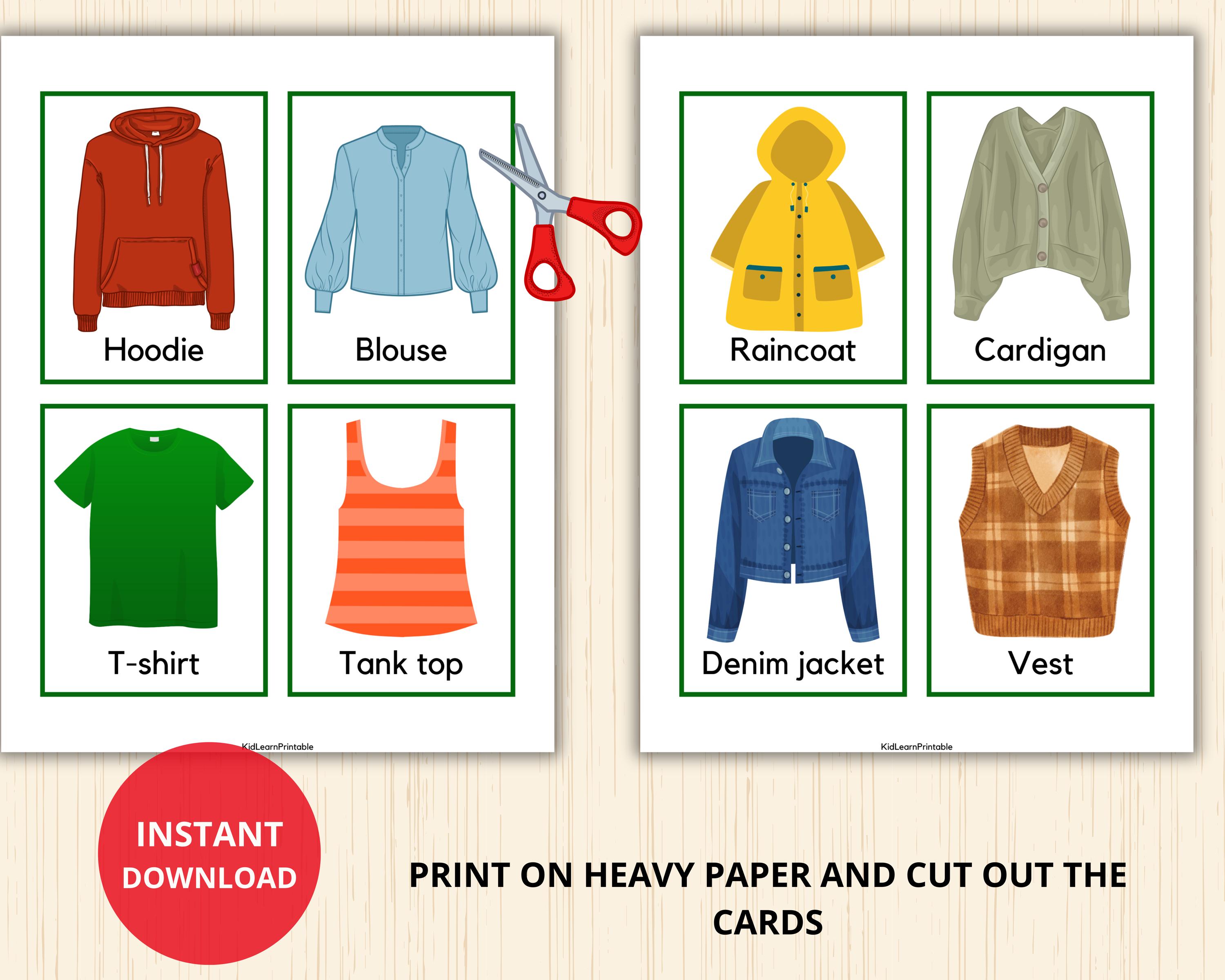 Spring Clothes Flashcards,montessori Clothes,clothing Vocabulary,spring ...