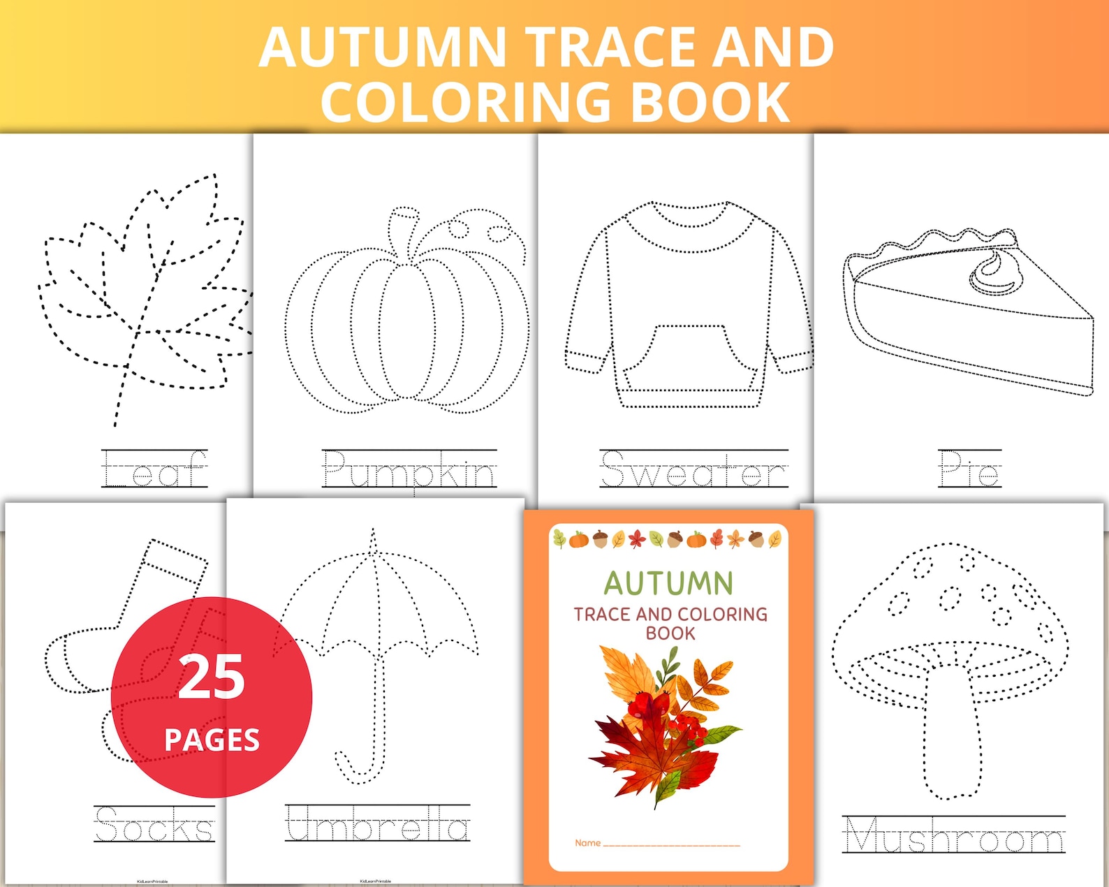 Autumn Tracing Worksheets,fall Trace Practice,fine Motor Skills,fall ...