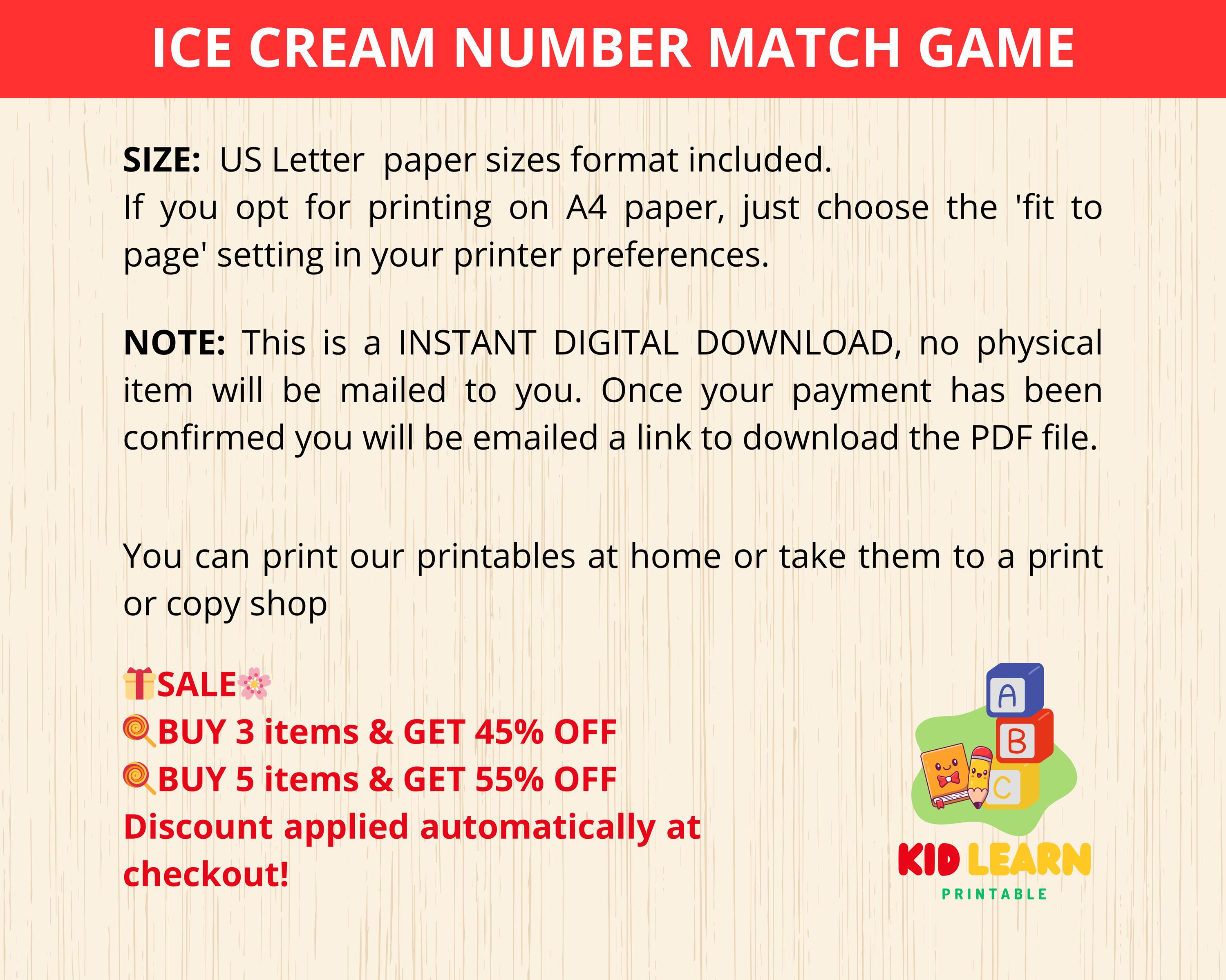 Ice Cream Numbers Matching,sort and Match Game,number Matching Ice ...