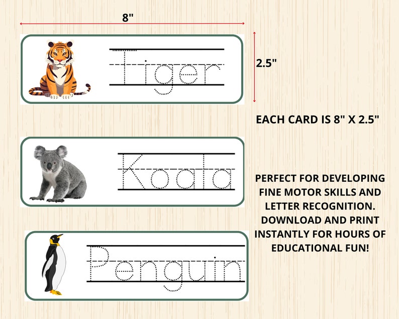 Zoo Animals Word Tracing Cards,zoo Animals Words Tracing,zoo Montessori ...