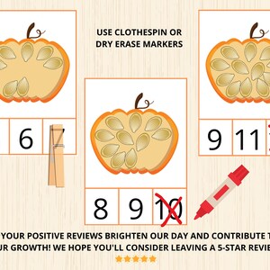 Pumpkin Seed Count and Clip Cards,pumpkin Counting Clip,kids Fall ...