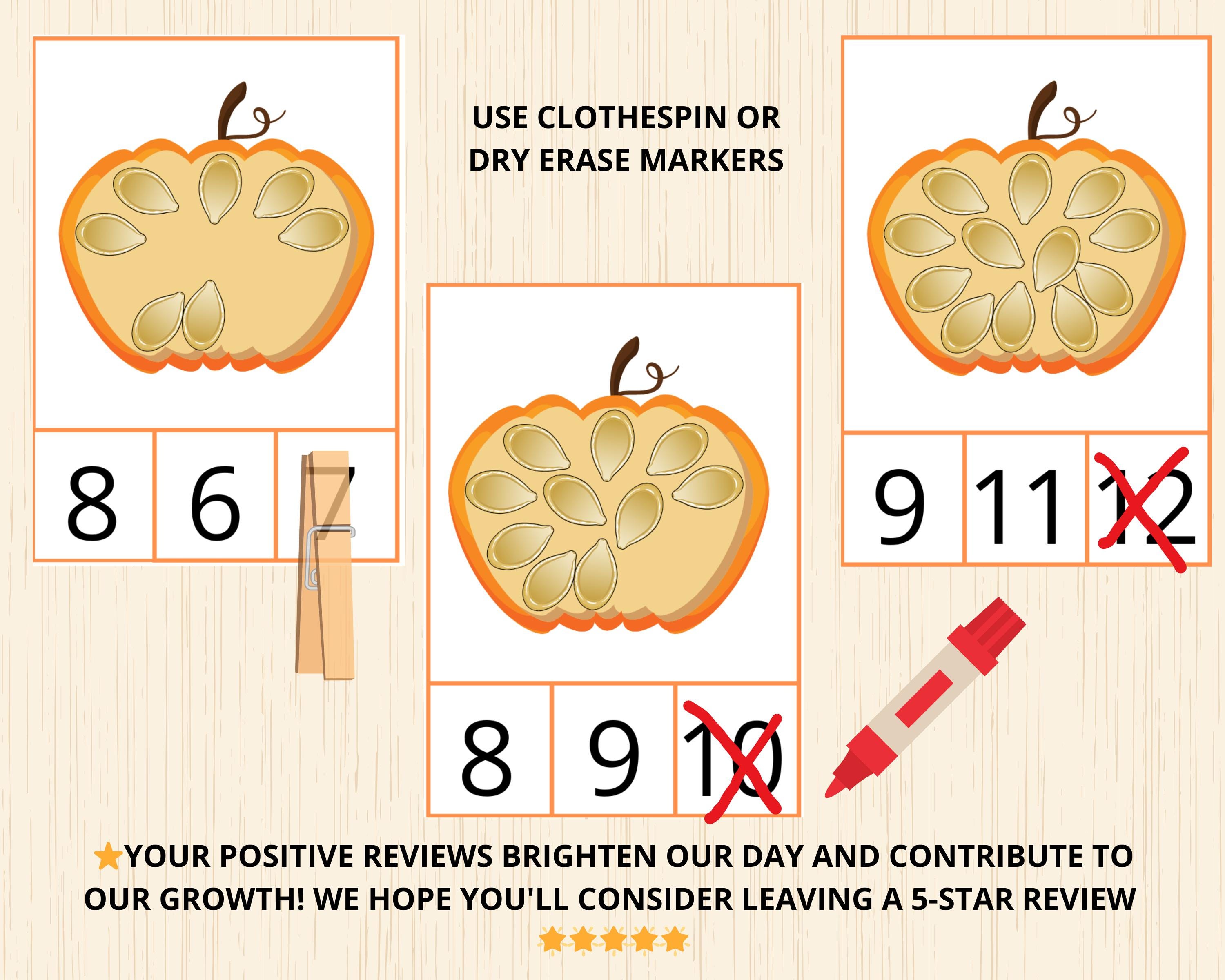 Pumpkin Seed Count and Clip Cards,pumpkin Counting Clip,kids Fall ...