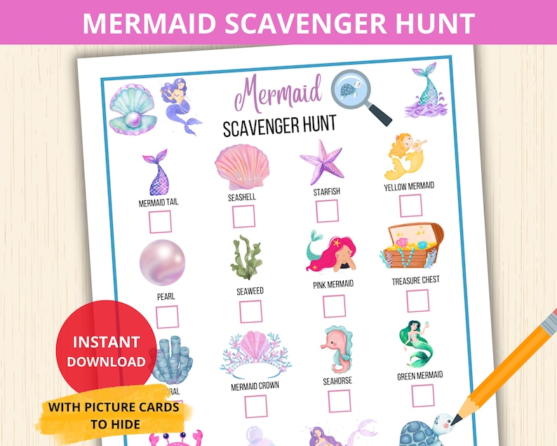 Mermaid Scavenger Hunt,mermaid Trasure Hunt,mermaid Birthday Party Game ...
