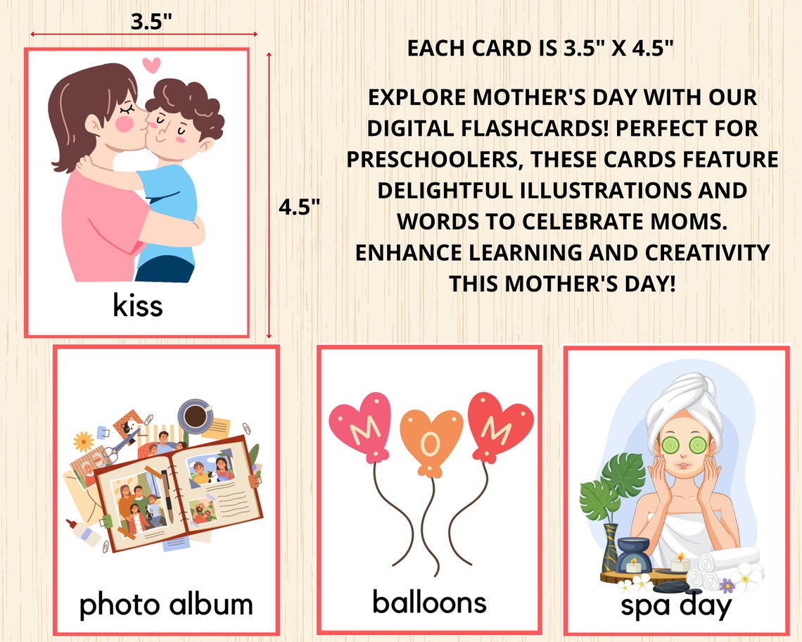 Mother's Day Cards,vocabulary Cards,mother's Day Flashcards, Preschool ...