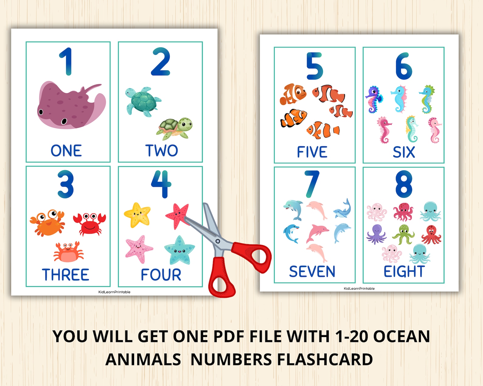 Ocean Number 1-10 Flashcards,sea Animals Number Cards,sea Animals ...