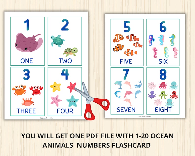 Ocean Number 1-10 Flashcards,sea Animals Number Cards,sea Animals ...