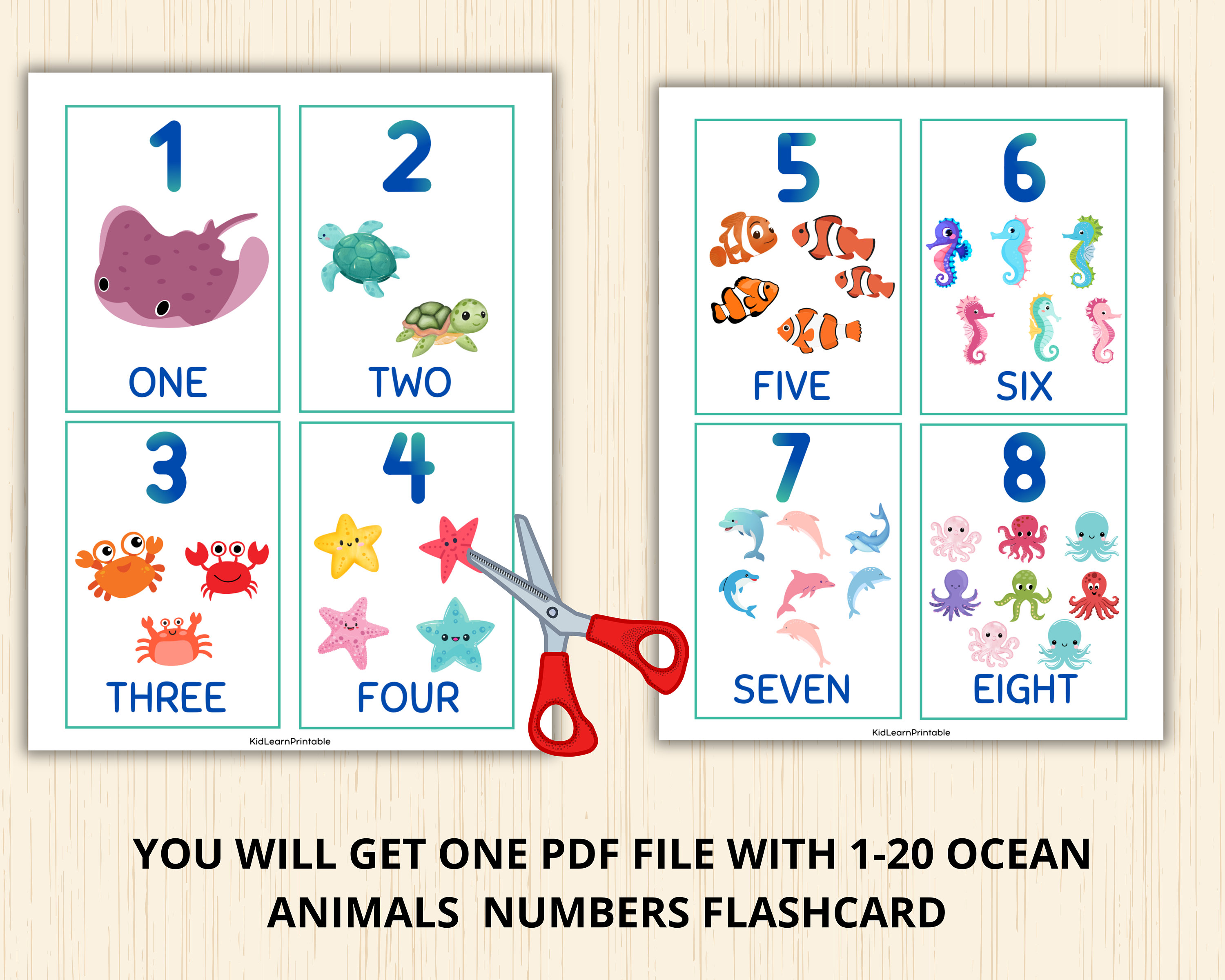 Ocean Number 1-10 Flashcards,sea Animals Number Cards,sea Animals ...