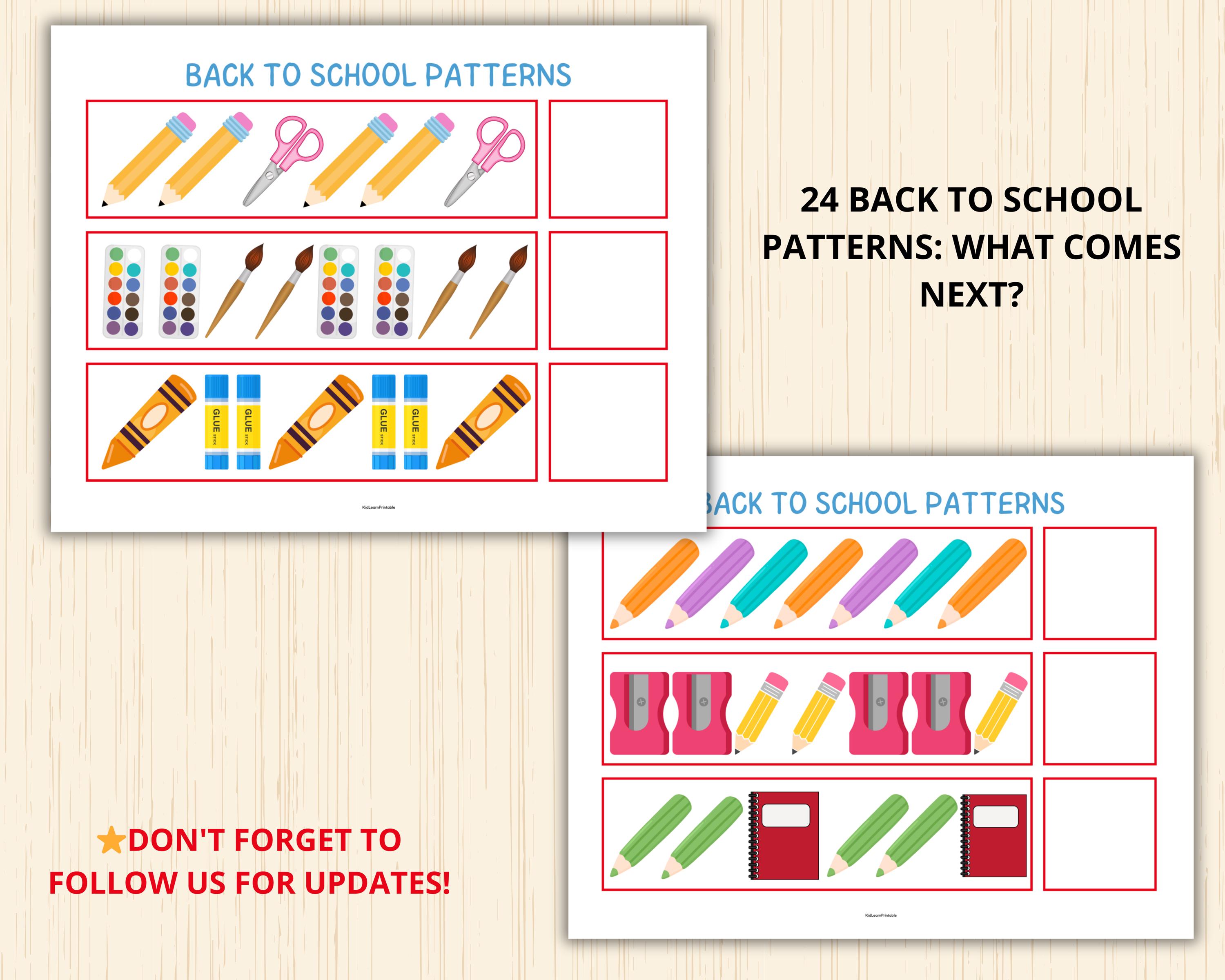 Back to School Patterns,what Comes Next,school Pattern Activity ...