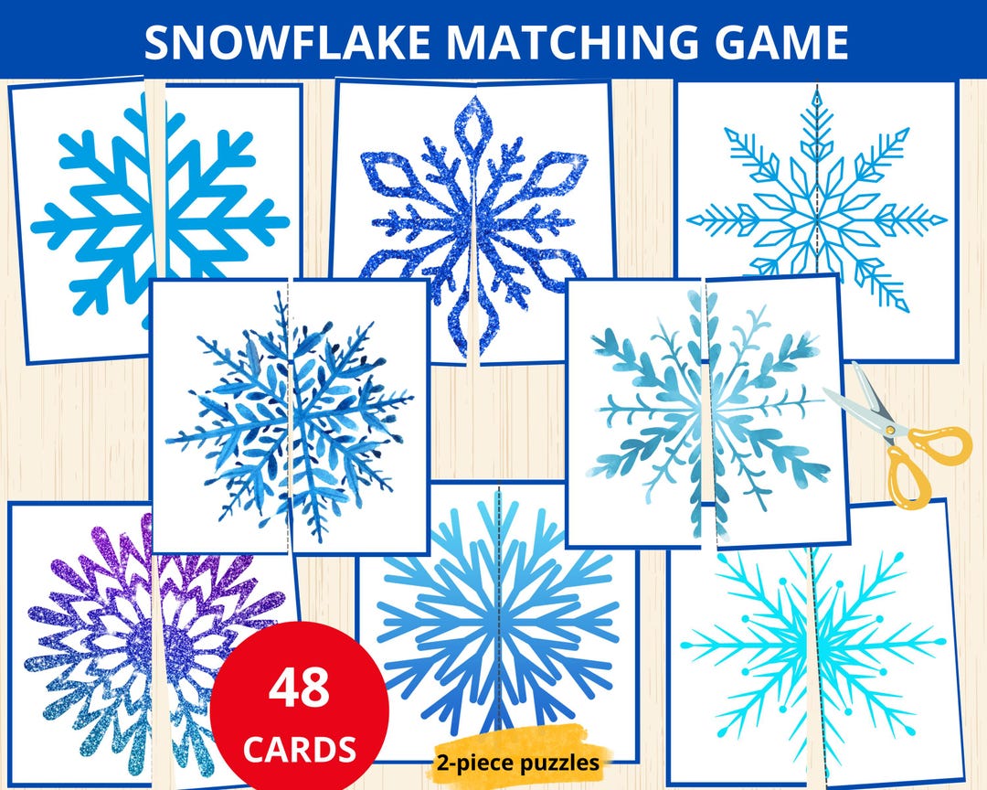 Winter Matching Game,two-piece Symmetrical Puzzles,snowflakes Matching ...