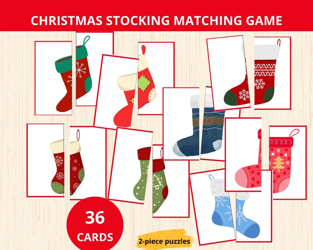 Christmas Stocking Matching Game,stocking Puzzle,2 Piece Puzzle for ...