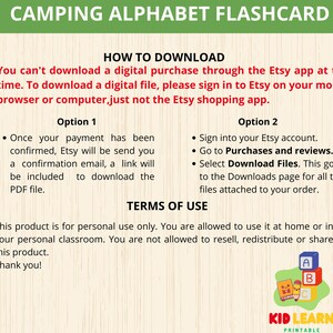 Camping Alphabet Cards,camping Flashcards,camping Montessori,camp Cards ...