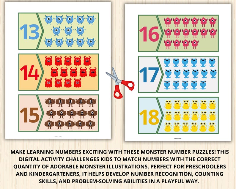 Monster Number Matching Activity,monster Number Match Puzzle,monster ...