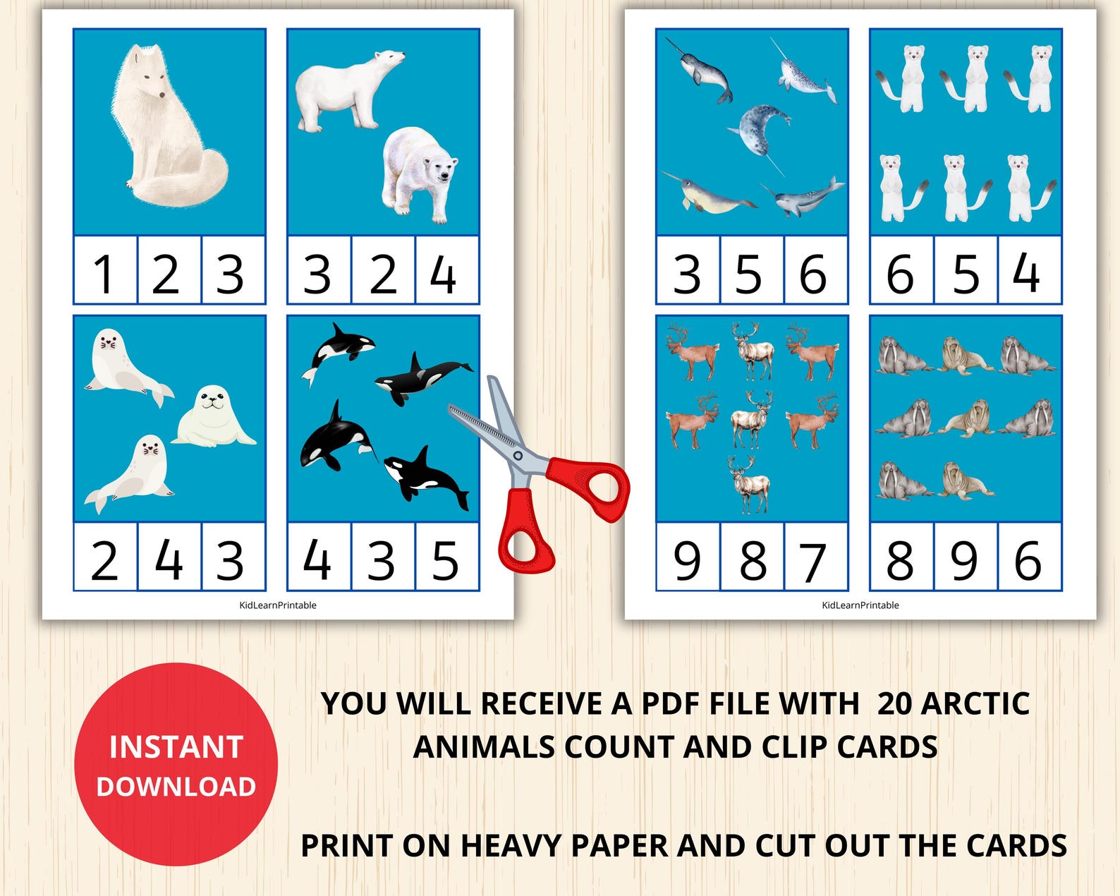 Arctic Animals Count and Clip Cards,polar Animals Cards,winter ...